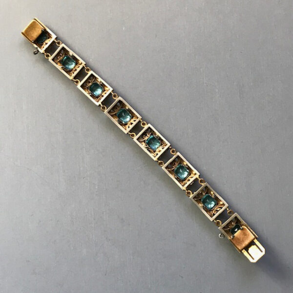 PARURE of aqua faceted unfoiled rhinestones set of a bracelet, pin and ...