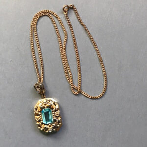 PARURE of aqua faceted unfoiled rhinestones set of a bracelet, pin and ...