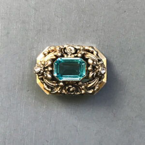 PARURE of aqua faceted unfoiled rhinestones set of a bracelet, pin and ...