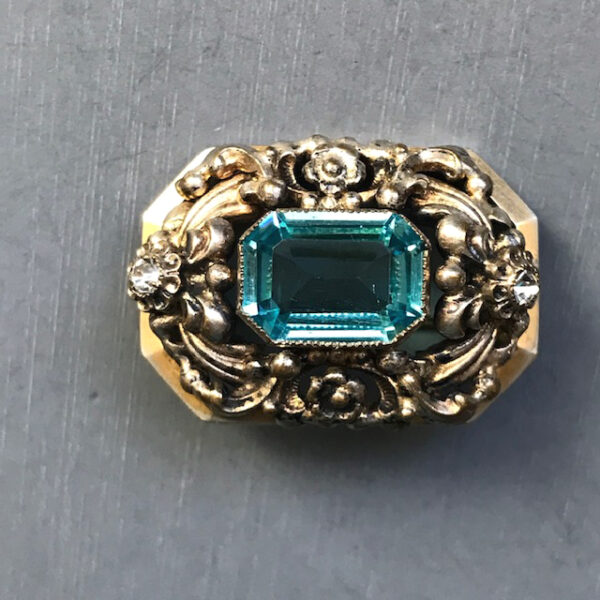 PARURE of aqua faceted unfoiled rhinestones set of a bracelet, pin and ...