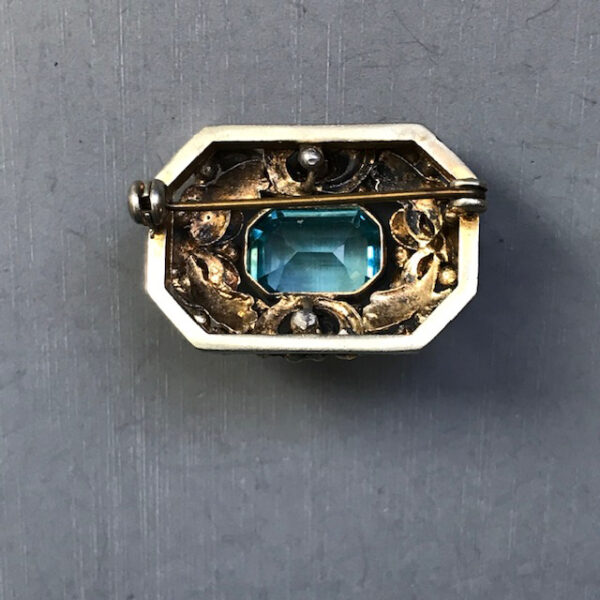 PARURE of aqua faceted unfoiled rhinestones set of a bracelet, pin and ...